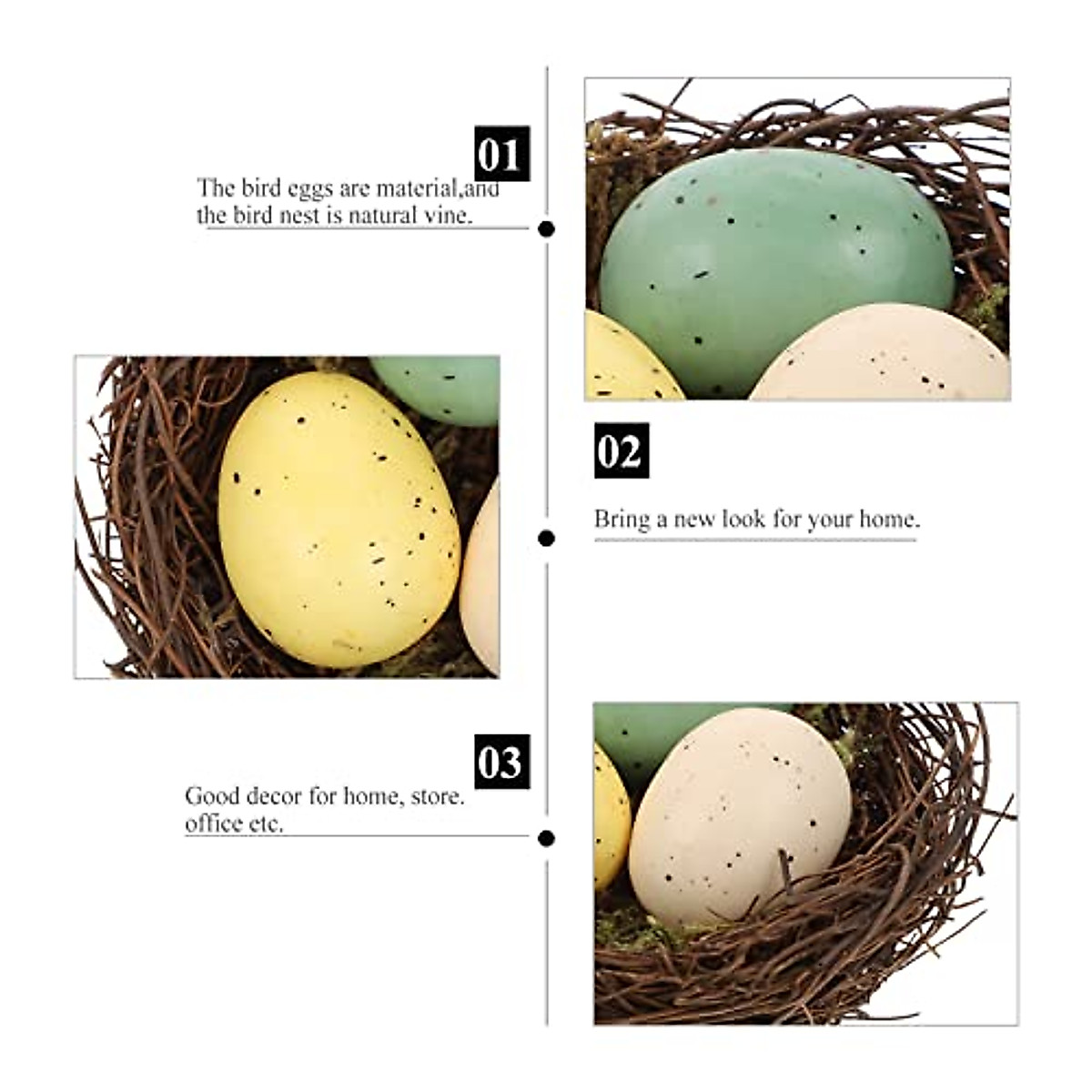 ARTIBETTER Artificial Bird Nest with 3 Bird Eggs Country Style Simulation Twig Bird Nest Handmade Rattan Nest DIY Craft Tree Ornament for Easter Garden Decor