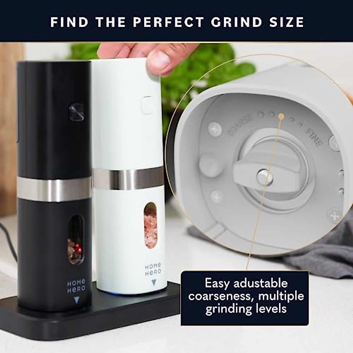 Electric Salt and Pepper Grinder Set - Automatic Salt and Pepper Grinder Set Rechargeable - Light Up Electronic Salt and Pepper Shakers with LED Light, Electric Pepper Grinder & Salt Grinder, Set of 2