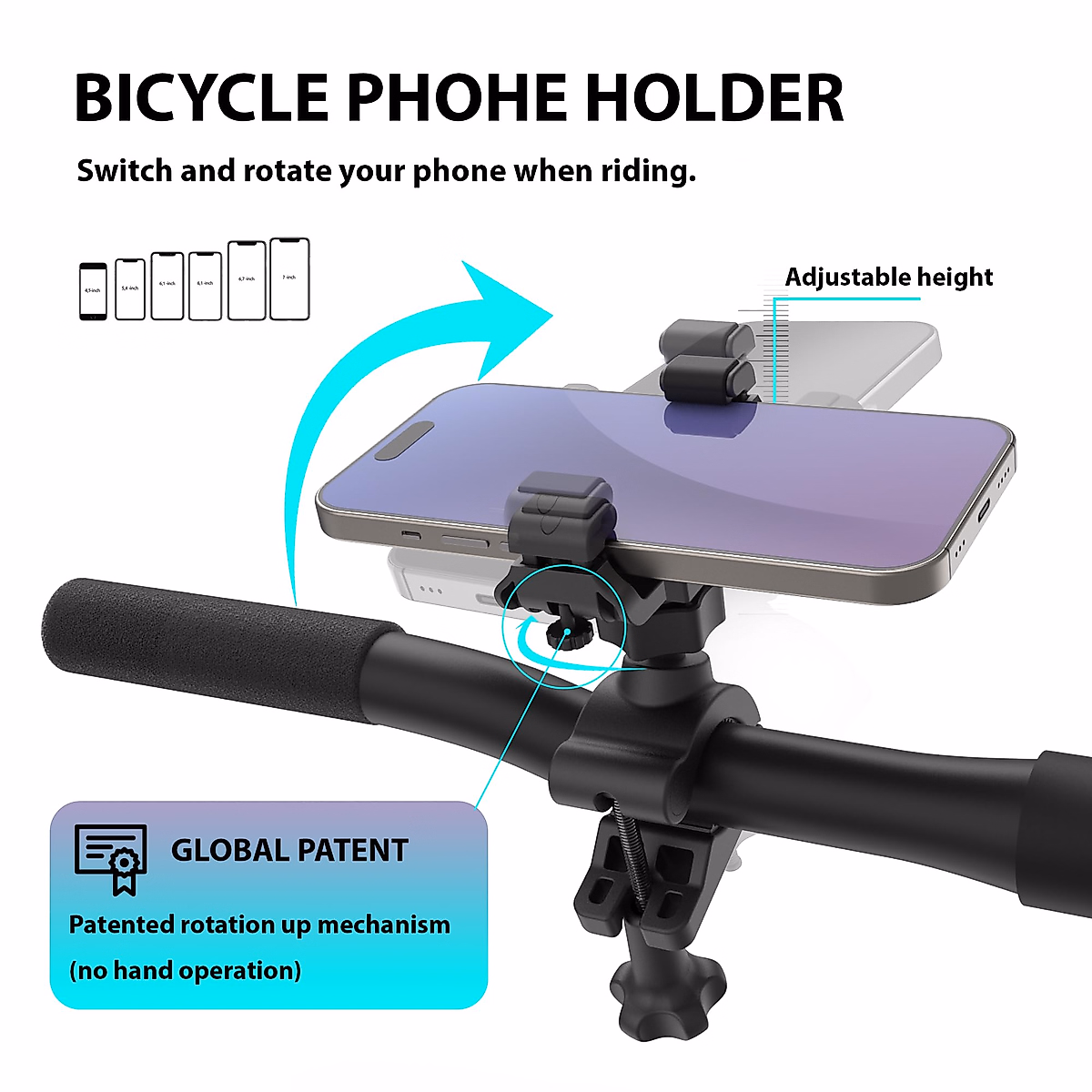 UPPEL Bike Phone Mount 360° Rotatable Bike Phone Holder Universal Cell Phone Bicycle Stand for iPhone and More 3.5-7 inch Cellphone - 2.1-3.5 in Width-Black