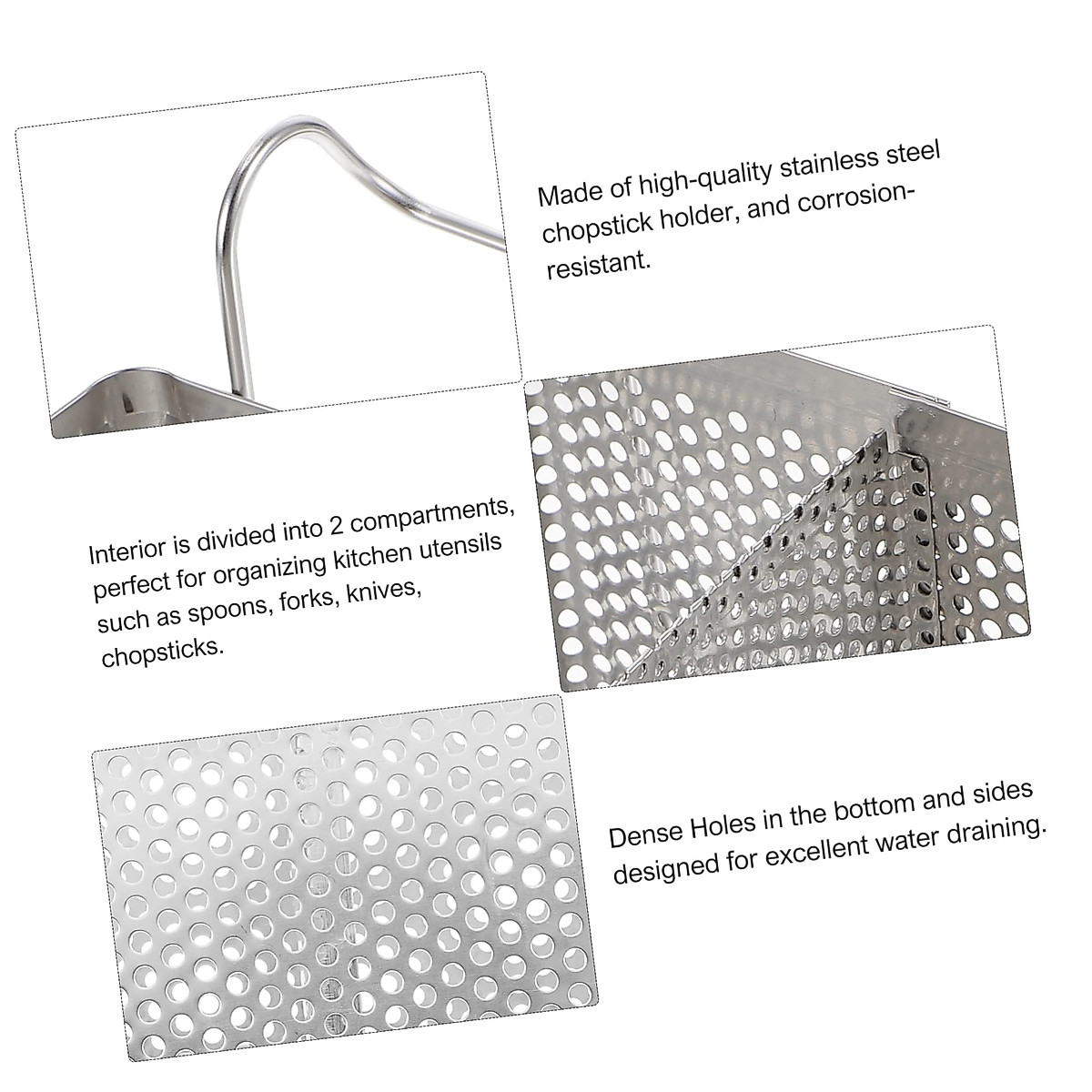 HANABASS Compartment Draining Square or Holder Stainless Dishwasher Compartments- Mesh Chopstick Hook Countertop Restaurant Fork Utensils for Rack- Steel Home Holderhanging with Organizer
