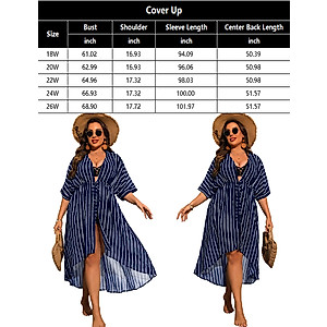SWOMOG Women Cover Ups Plus Size Swimsuit Chiffon Kimono Long Cardigan Open Front Bathing Suit Summer Flowy Bikini Beachwear