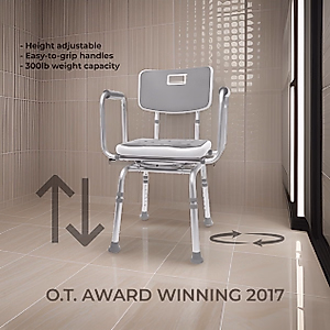 MOBB Premium Bathroom Swivel Shower Chair Bath Bench with Back, 360 Degree Swivel Seat with Locking Mechanism
