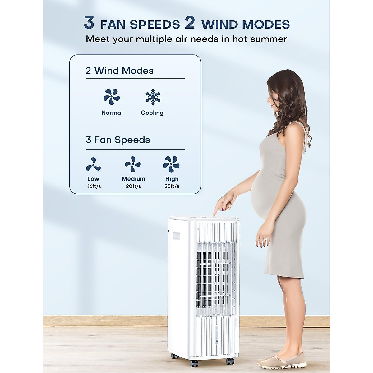 BALKO 25-INCH Evaporative Air Cooler, Swamp Cooler Air Conditioner w/Double Tanks, Smart Timer, 3 Ice Packs, 60W Windowless Air Conditioner, 70° Oscillation,3-Speed Portable Air Conditioners for Room