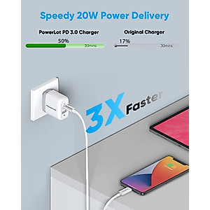 PowerLot PD 20W USB C Charger for iPhone 12, 12W USB Charger for iPad Pro, 32W Dual Port Power Adapter, GaN Wall Charger with Foldable Plug for iPhone 15 Plus/ 14/13/ iPhone SE/iPad Air/AirPods