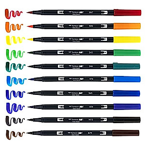 Tombow Dual Water Based Markers, Twin Tip, Primary Palette Assorted Inks, 10/Pack (56167)