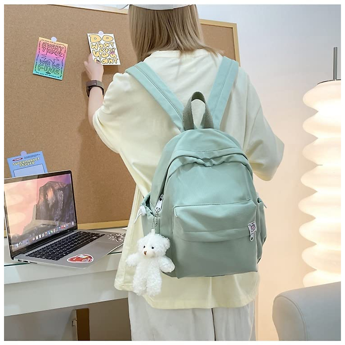 Kawaii Backpack with Cute Accessories Kawaii Aesthetic Backpack with Bag Charm Available in Pastel Colors (Green)