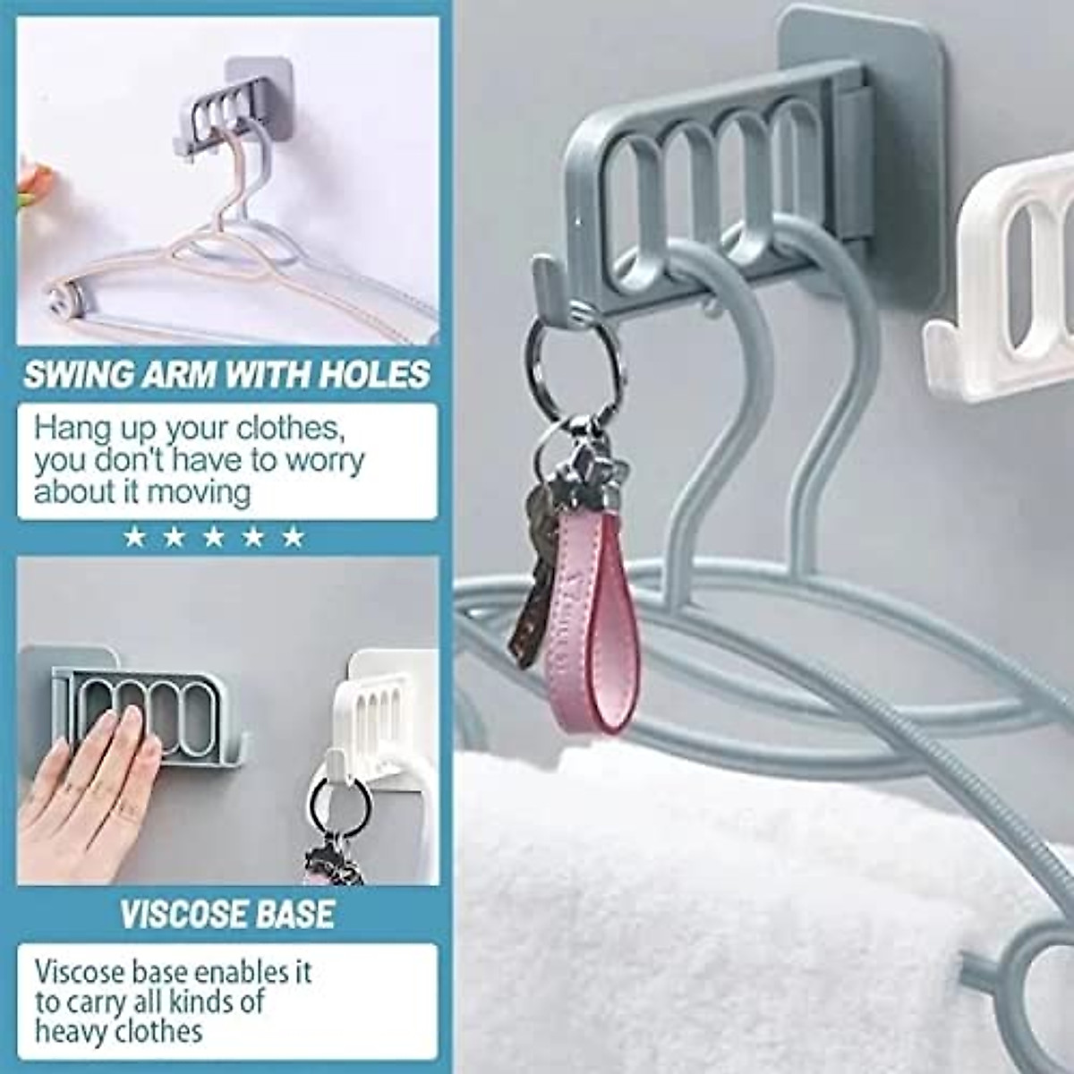 Foldable Hanger No Hole Punching, Small Folding Clothes Hanger Storage Utility Coat Hooks Rack Organizer for Walls, 4 Holes Wall Mounted Clothes Drying Rack Hanger for Hanging Clothes (Beige 6PCS)