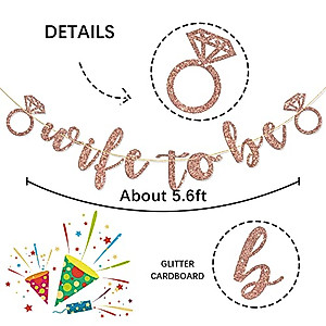 Halodete Wife to Be Banner, Bride to Be Banner, Bridal Shower, Wedding Party Garland Bunting Decorations - Rose Gold Glitter