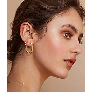 PEARLADA 18K Gold Oval Huggie Hoop Earrings for Women Chunky Tube Leverback Earrings Dainty Minimalist Jewelry Christmas Gift Fashion Rounded Rectangle Endless Hoop Earrings