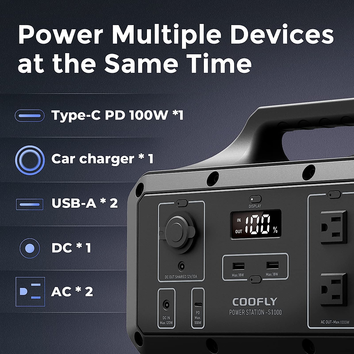 Solar Generator 1021Wh,Portable Power Station 1000W and 1x120W Solar Panel electric with 2x110V/1000W AC Outlets,Solar Power Generator with Lithium Battery Pack for Outdoor RV/Van Camping,Overlanding