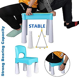 burgkidz Kids 5-in-1 Multi Activity Table Set - Building Block Table with Storage - Play Table Includes 1 Chair and 130 Pieces Compatible Large Bricks Building Blocks for Ages 2 and Up (Blue)