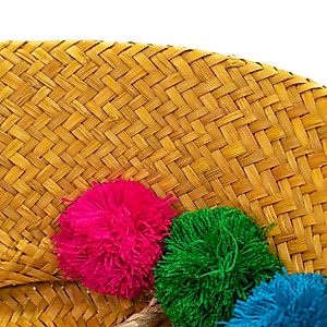 ShelterCast Dyed Seagrass Belly Basket with 8 Pompoms And Handle. (Yellow(Large))