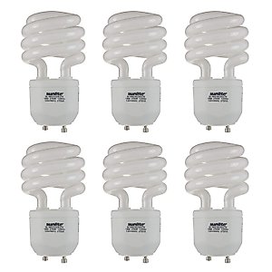 Sunlite Compact Fluorescent T3 Standard Household CFL Spiral Light Bulb, 18 Watt, (75W Equivalent), 1250 Lumens, 120 Volts, Twist & Lock GU24 Base, UL Listed, 2700K Soft White, 6 Pack