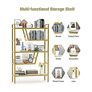 Teraves 5-Tier Adjustable Bookshelf Wood Bookcase with Metal Frame Book Shelf Organizer for Living Room/Bedroom/Study Room,46 Variants
