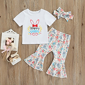 Kids Baby Girls Easter Outfits Carrot Print Ruffle Short Sleeve T-Shirt Tops with Flared Pants 2Pc Clothes Set (1#Light Orange, 4-5T)