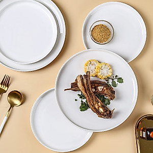 QFULL Ceramic White Dinner Plate Set of 6, 8 Inch Cutlery Set, Pizza Salad Pasta Steak Porcelain Plate Restaurant Dishes, Salad Plate, Anti-Scratch Round Plate