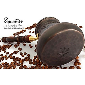 DEDE Copper - PCZ Series (Large-14fl.oz) - Thickest Solid Copper Engraved/Hammered Turkish Greek Arabic Coffee Pot with Wooden Handle, Stovetop Coffee Maker Cezve Jezve Jazva Ibrik Briki (Antique)