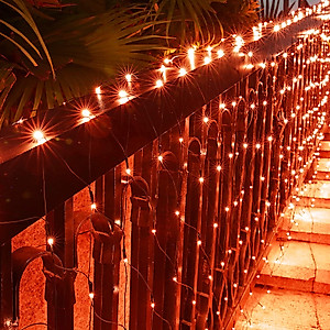 Flacchi Orange Net Lights 7 ft x 5 ft 200 LED 8 Modes Low Voltage Mesh Tree Lights Connectable Green Wire String Lights for Christmas Trees, Bushes, Garden, Halloween Outdoor Decorations