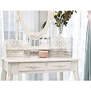 Acrylic Makeup Cotton Pad Holder, Luxspire Clear Diamond Pattern Cotton Pads Organizer dispenser Bathroom Jars for Round Cotton Display Stand Cosmetic Makeup Storage Box with Lid - Clear