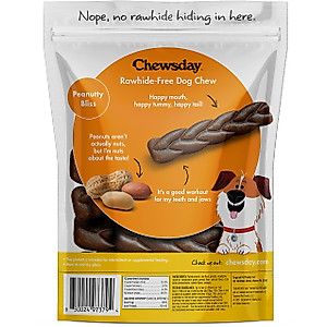 Chewsday 5-Inch Dog Chew Braids, Made in The USA, All Natural Rawhide-Free Highly-Digestible Treats, Peanutty Bliss - 7 Count