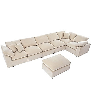 FANYE Oversized Free Combine Cushions Sectional Sofa Cum Sleep Sofabed, Deep Seat Modular Sofa&Couch W/Movable Ottoman Convertible Spacious Sleeper Couch Bed for Living Room, Down Stairs
