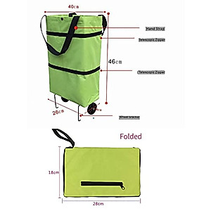 Foldable Shopping Trolley Tote Bag,Large-Capacity Shopping Bag with Wheels Portable Shopping Cart Reusable Portable Grocery Bag,Women Shopper Bag for Vegetable and Fruit (Black)