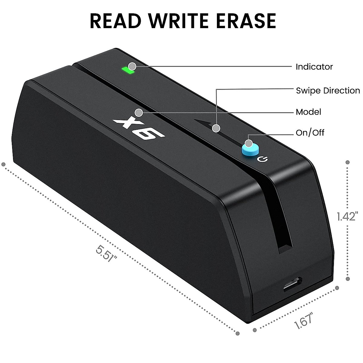 X6 BT Bluetooth Magnetic VIP Card Reader Writer USB 3 Tracks Swipe Encoder [Upgraded Black Version]