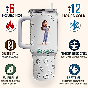 Personalized Nurse Tumbler 40oz -nurse medical video game developer-Custom Name Insulated Travel Mug with Handle & Straw, Gift for Nurses, Medical Workers, Appreciation, Mother's Day eW8dg4