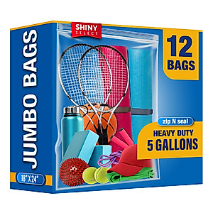 [ 12 COUNT ] Extreme THICK -3 MILL- Extra Large Super Spacious Strong CLEAR Big Bags, - Zipper Top - 5 GALLON, 3 Mill, Size 18"x24" Plastic Food Storage Bags For Clothing, Toys, Storage, Organization