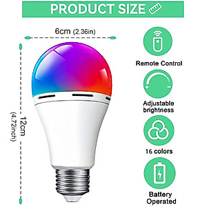 HOMOSUM Battery Operated Light Bulb,E26 Detachable Charging,Non-Hardwired,40W Equivalent,2400mAh,Remote Control,Dimmable Light Bulb with Remote Control,LED Emergency Puck Lamp,No Wiring(1-Pack)