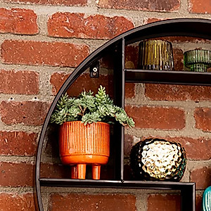 Urban Trends Collection Round Black Wall Shelf, Floating Metal Shelves Wall Decor with 7 Slots, and 2 Keyhole Hangers for Bathroom, Room, Bedroom, Kitchen, TV, Home, Size: 25.50"x4.50"x25.50"H