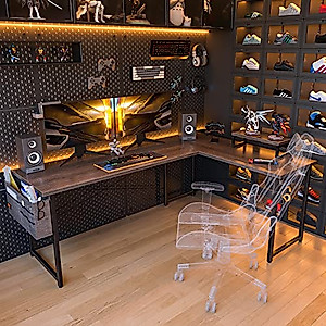 ODK L Shaped Desk, 66" Computer Corner Desk, Gaming Desk, Home Office Writing Desk with Monitor Shelf, Space-Saving Workstation Desk, Modern Simple Wooden Desk, Easy to Assemble, Gray Oak