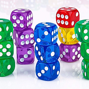 150 Pieces 6-Sided Games Dice Set 5 Translucent Colors 14mm Dice for Board Games, Activity, Casino Theme, Teaching Math Games, Party Favors and More