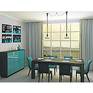 JiazuGo Wall Decorations Chicago Boston Los Angeles Brooklyn Bridge Skyline Canvas Art Black White USA New York City Pictures Teal Turquoise Lake Water Building Cityscape Home Living Room Office