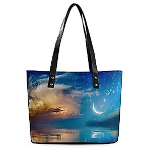 Womens Handbag Stars And Clouds Leather Tote Bag Top Handle Satchel Bags For Lady