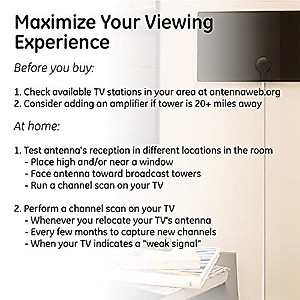 GE Ultra Edge Indoor HD Digital TV Antenna, Long Range Smart TV Antenna, Slim Décor Reversible Black White Design, Supports 4K HD Smart TV VHF UHF, 6ft Coax HDTV Cable, 11264