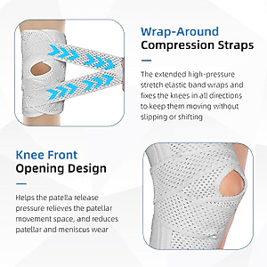 Knee Brace with Side Stabilizers, Professional Knee Compression Support Brace for Men Women, Adjustable Knee Wrap with Patella Pad, Relief Pain for Meniscus Tear ACL MCL Arthritis Injuries (Black, L)