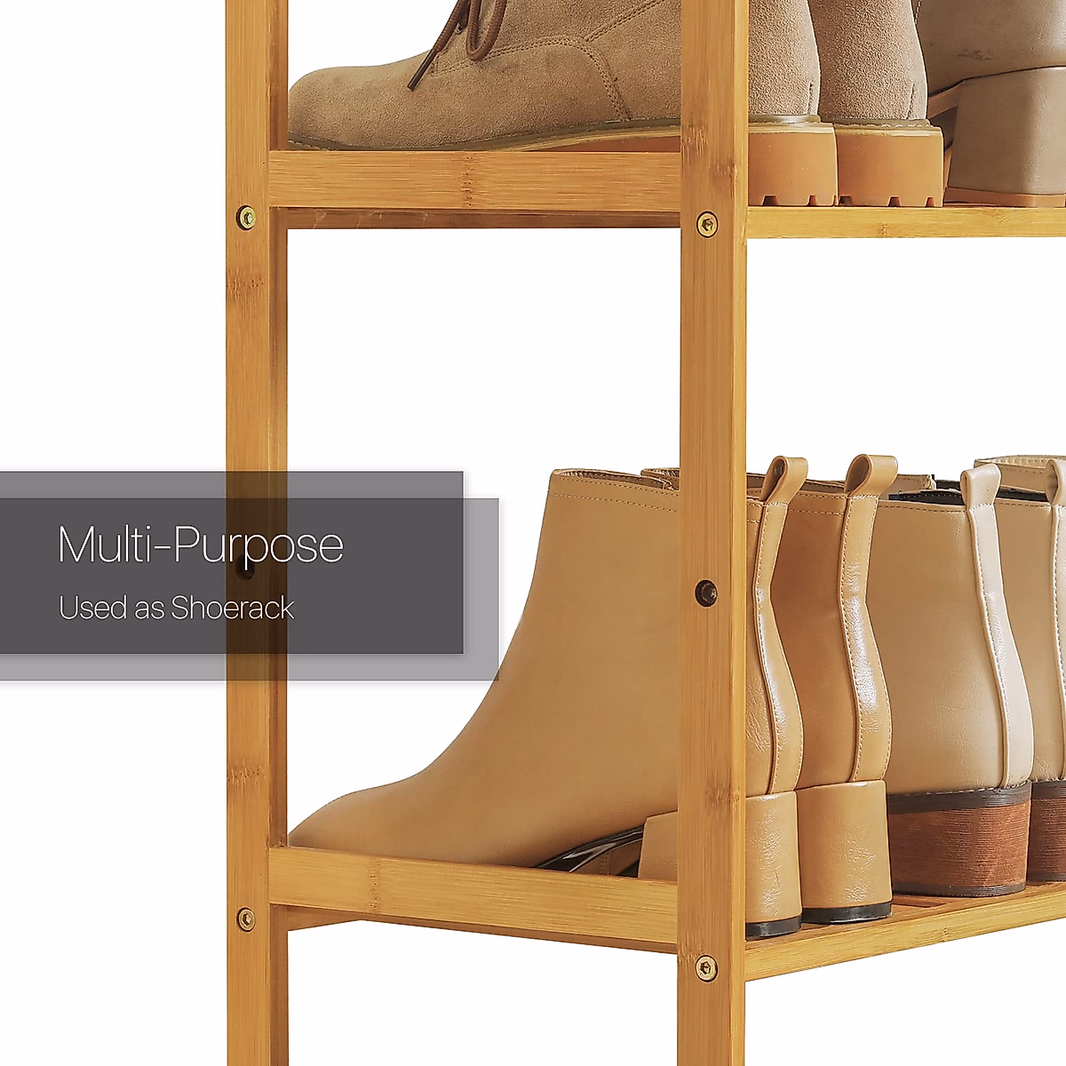 MoNiBloom 5 Tier Bamboo Shoe Rack with Handles, Bamboo Adjustable Storage Shoe Stand Organizer for 16-20 Pairs Home Entryway Hallway Office Bedroom Balcony, Natural