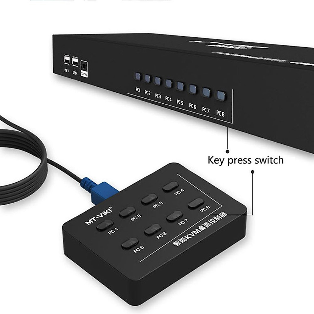 RIJER 8 Port Smart KVM Switch Manual Key Press VGA USB Remote Extension Switcher Console with Original Cable 801UK-L