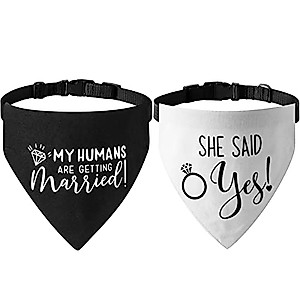 Engagement Gift, My Humans are Getting Married Dog Bandana Collar, Wedding Photo Prop, Pet Scarf, Dog Engagement Announcement, Pet Accessories (Medium, Black+White)