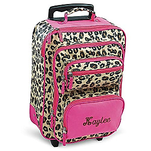 Lillian Vernon Personalized Rolling Luggage for Kids Leopard Spots Design, 5" x 12" x 20"H