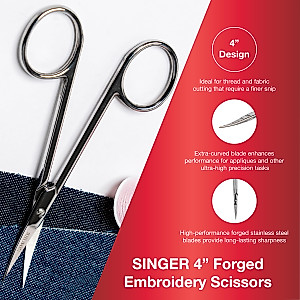 SINGER ProSeries 12 Inch Sewing Scissors Heavy Duty Chrome Plated Forged Stainless Steel Industrial Tailor Shears, 4 Inch Embroidery Scissors, 144 Inch Tape Measure, and Fabric Marking Pencils