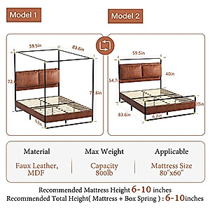 SAMTRA Queen Size Platform Bed Frame Upholstered Faux Leather Bed with Wooden Slat Support, No Box Spring Needed, Sturdy and Noise-Free, Brown