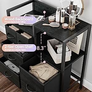 Furnulem Dresser for Bedroom Organization Fabric Dresser Units with 5 Storage Drawers Sturdy 2 Tier Shelf Large Space Dresser Bedroom Dresser for Hallway Entryway Dorm Black