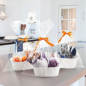 Pro Goleem 3-Piece Small Woven Basket with Gift Bags and Ribbons, Different Size Baskets for Gifts Empty, Easter Baskets Empty, Rope Basket for Storage, 12"X 8" X 5" Baby Basket with handles, White