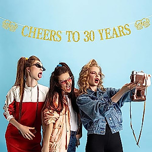 Cheers to 30 Years Banner, Cheers & Beers to 30 Years Glitter Banner, 30th Birthday/Wedding Anniversary Party Decorations Supplies Gold Glitter