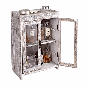 Ikee Design Small Wooden Countertop Storage Cabinet with Adjustable Shelves and Removable Hooks, Perfect for Perfume, Pantry, Essential Oil, 10.4W x 6.1D x 14.4H in, Antique White