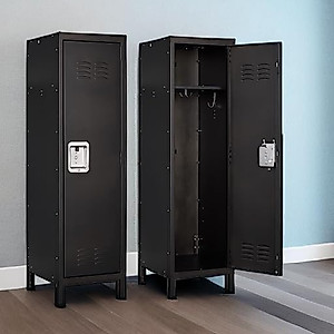 Anxxsu Metal Storage Locker, Lockable Employees Metal Locker with Door, 55" Height Steel Locker for Home, School, Office, Gym (Retro Black)