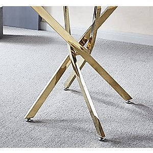 SSLine 39" Round Dining Table for 4 Tempered Glass Kitchen Table w/Mirrored Stainless Steel Nest-Shape Base Mid-Century Dinner Table for Dining Room Home Office Meeting Table(Gold)