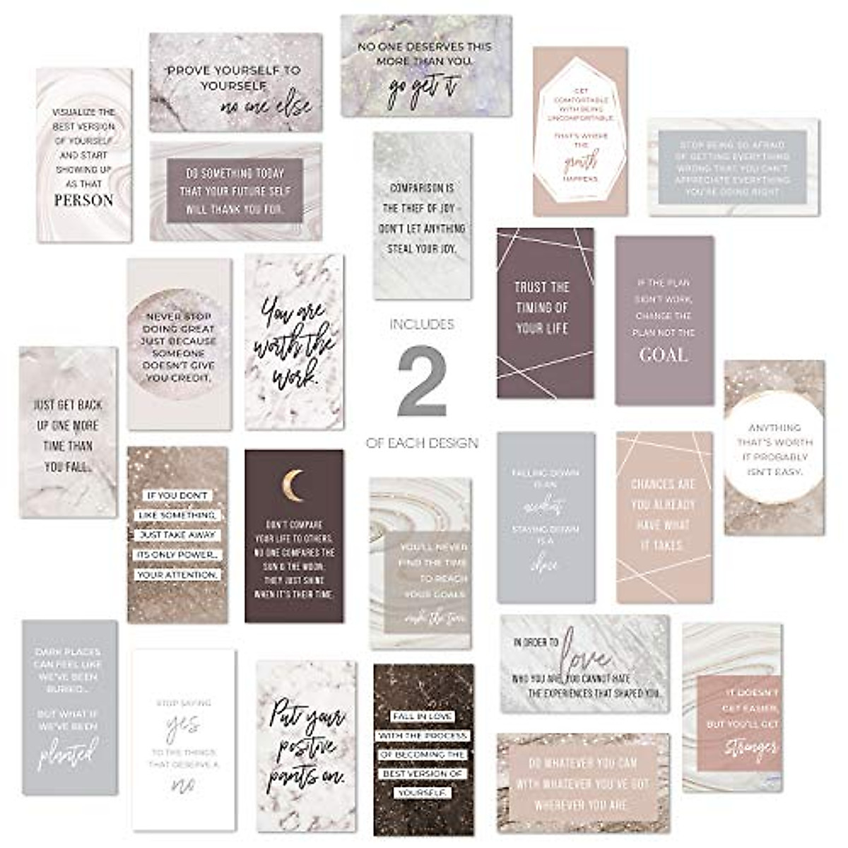 Canopy Street Marble Quartz Daily Gratitude Cards / 50 Motivational Kindness Cards / 25 Inspirational Quote Card Designs / 2.5” x 3” Uplifting Business Cards